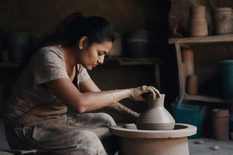 Premium AI Image Woman Pot Workshop Work Class Generate Ai