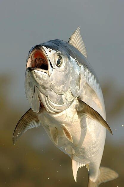Silver Fish Jumping Out Of Water Premium Ai Generated Image