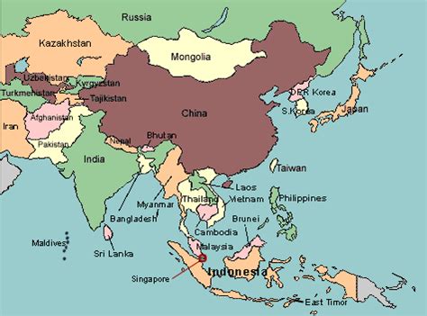 Asia Map Labeled Color 2018