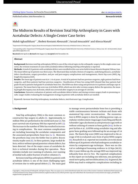 Pdf The Midterm Results Of Revision Total Hip Arthroplasty In Cases With Acetabular Defects A
