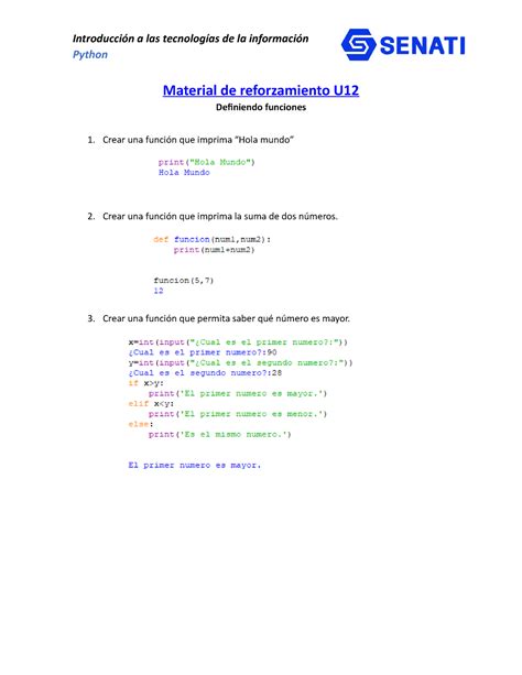 Material de reforzamiento U Hecho Introducción a las tecnologías de la información Python