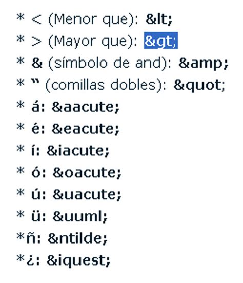 interfaz web caracteres especiales en html