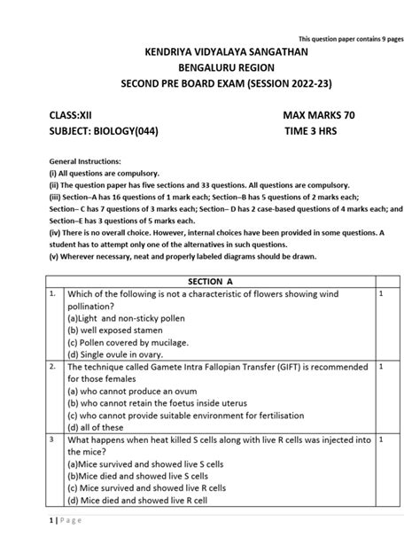 preboard xii biology qp pdf