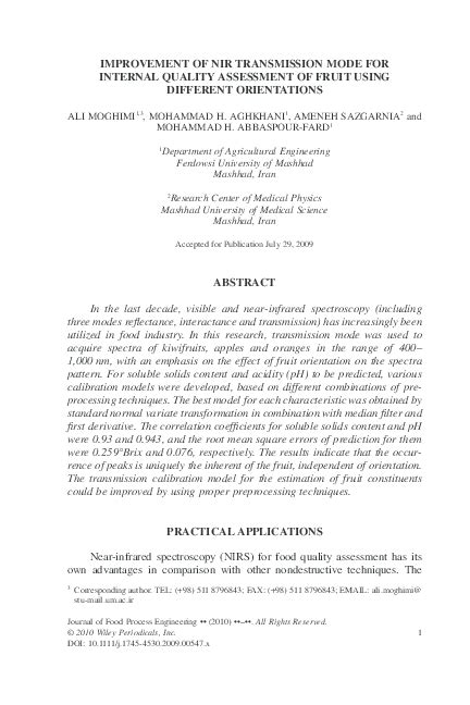 Pdf Improvement Of Nir Transmission Mode For Internal Quality Assessment Of Fruit Using
