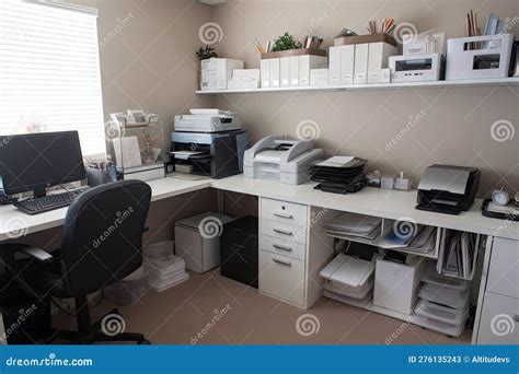 A Clean And Organized Office With Everything In Its Place Stock