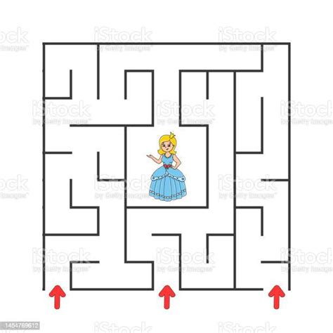 광장 미로 아이들을위한 게임 아이들을위한 퍼즐 만화 캐릭터 미로 수수께끼 올바른 길을 찾으십시오 논리적 및 공간적 사고의 발전 벡터 그림입니다 공주에 대한 스톡 벡터 아트