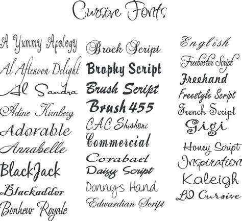 Cursive Fonts Names