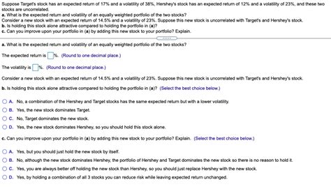 solved suppose target s stock has an expected return of 17