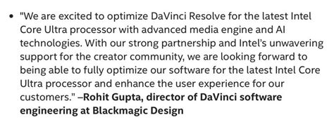 Happy And Proud To See Our Product Davinci Resolve Mentioned In Intels