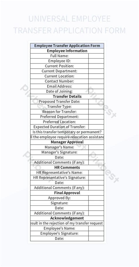 Optimizing Your Employee Transfer Process With Our Universal Application Form Excel Template