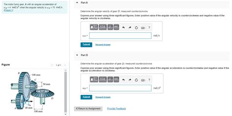 Solved Part A The Motor Turns Gear A With An Angular