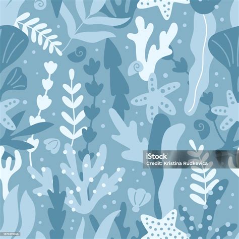 손으로 그린 해초 산호 불가사리가 있는 벡터 바다 원활한 패턴 산호색에 대한 스톡 벡터 아트 및 기타 이미지 산호색 연속