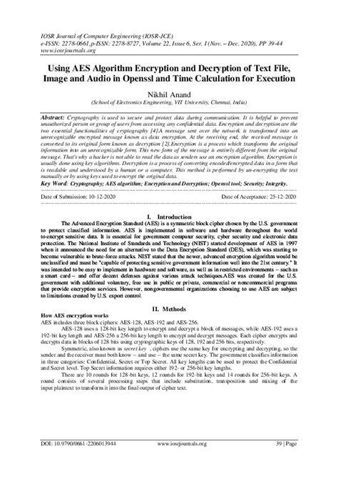 Pdf Using Aes Algorithm Encryption And Decryption Of Text File Image And Audio In Openssl And