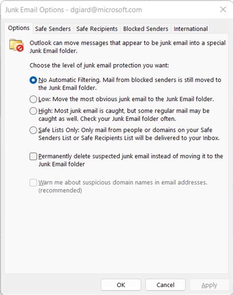 Managing Junk Mail Settings In Microsoft Outlook