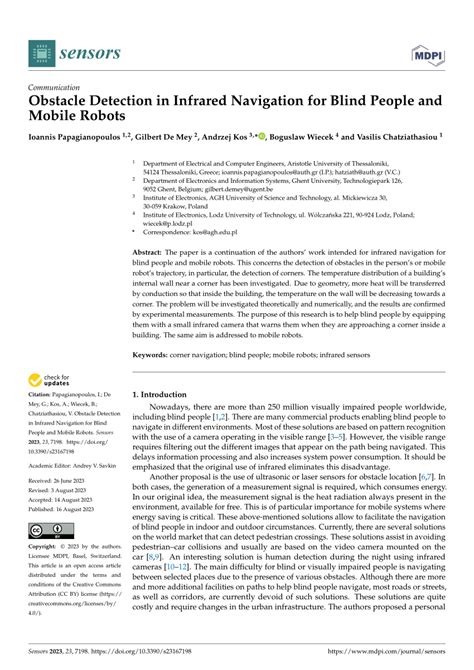 Pdf Obstacle Detection In Infrared Navigation For Blind People And Mobile Robots
