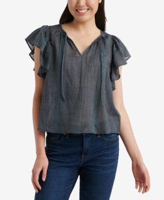 Lucky Brand Cotton Flutter Sleeve Top Macys
