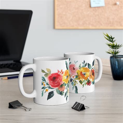 Custom Floral Mug Cute Flower Design Coffee Mug Botanical Tea Cup