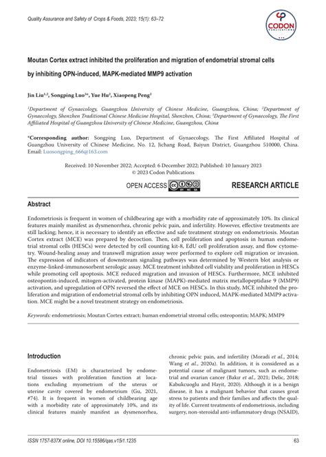 Pdf Moutan Cortex Extract Inhibited The Proliferation And Migration Of Endometrial Stromal