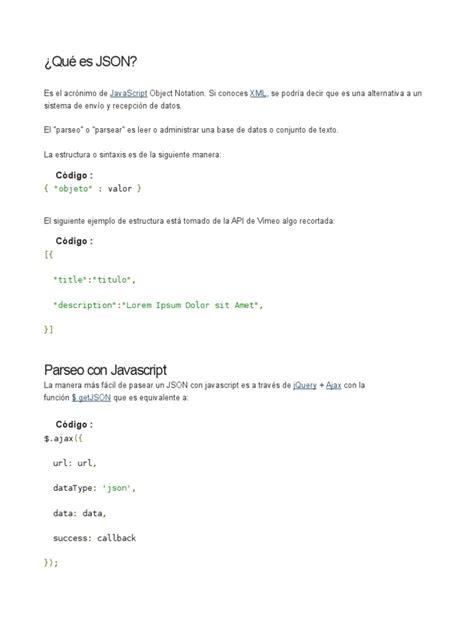 Leer Json Con Javascript Y Php Pdf Json Gestión De Tecnología De