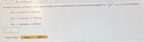 solved an object moving vertically is at the given heights