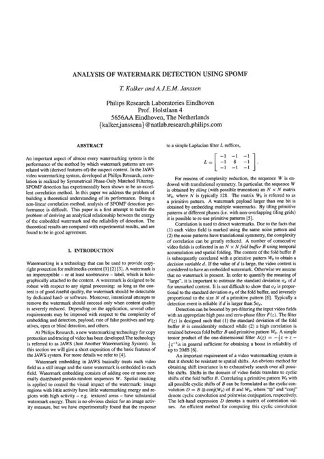 pdf analysis of watermark detection using spomf