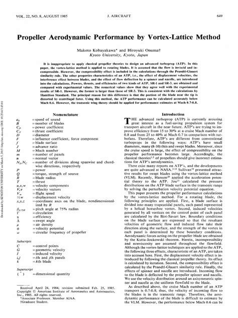 1985 Propeller Aerodynamic Performance By Vortex Lattice Method Pdf