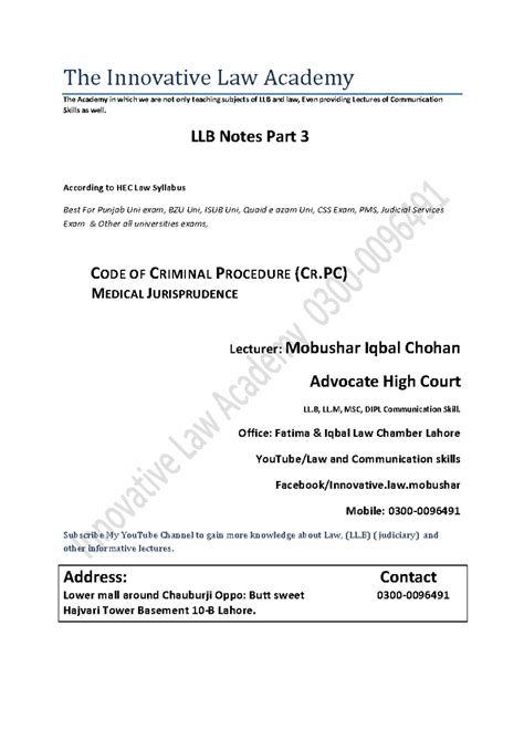 Cr Pc Here Are Notes For Crpc Code Of Criminal Procedure 1898 The Innovative Law Academy The