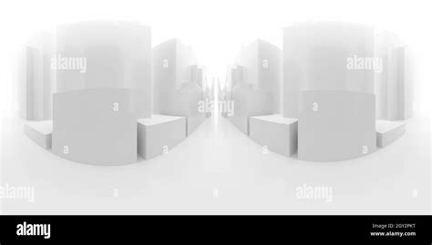 Full 360 Equirectangular Spherical Panorama View Of White Abstract Mock Up Block City Template