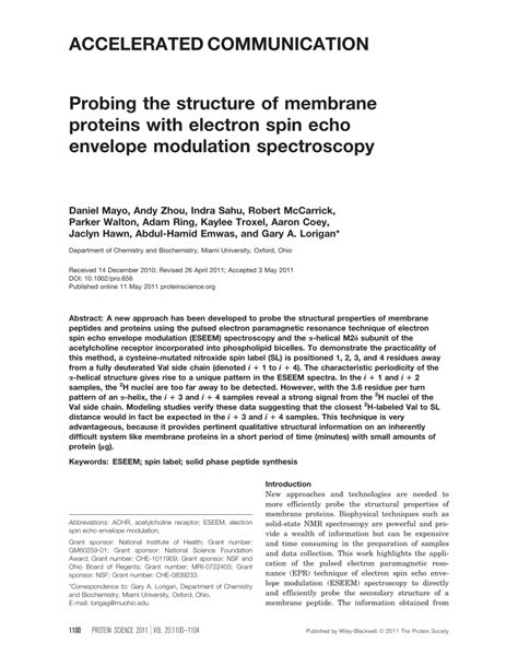 Pdf Probing The Structure Of Membrane Proteins With Electron Spin