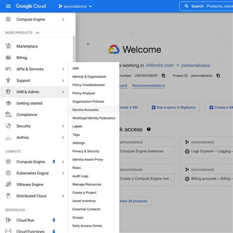 How To Create A GCP Service Account For PersonalizerAI Infilimits