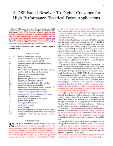 PDF A DSP Based Resolver To Digital Converter For High Performance Electrical Drive Applications