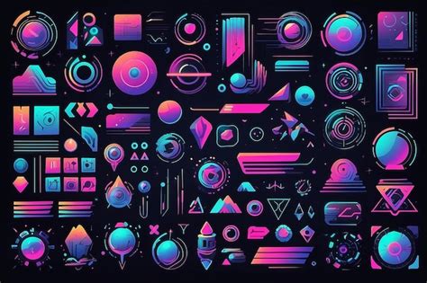 Premium Photo Retro Futuristic Elements For Design Big Collection Of Abstract Graphic