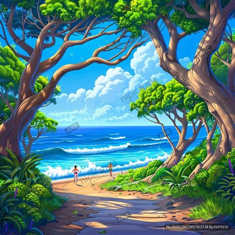 Ai创作图海边大树下的人 海边风景插画 海滩风景画 户外海岸场景 海边风景画 插画海边 户外场景插画 室外场景插画 海岸风景画 海边林荫路 沙滩风景画 海滨风景画 插画海滩 手绘海边风景 海边