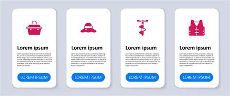 낚시 재킷 손 얼음 드릴 어부 모자와 낚시 장비에 대한 케이스 또는 상자를 설정합니다 비즈니스 인포그래픽 템플릿입니다 벡터 개인