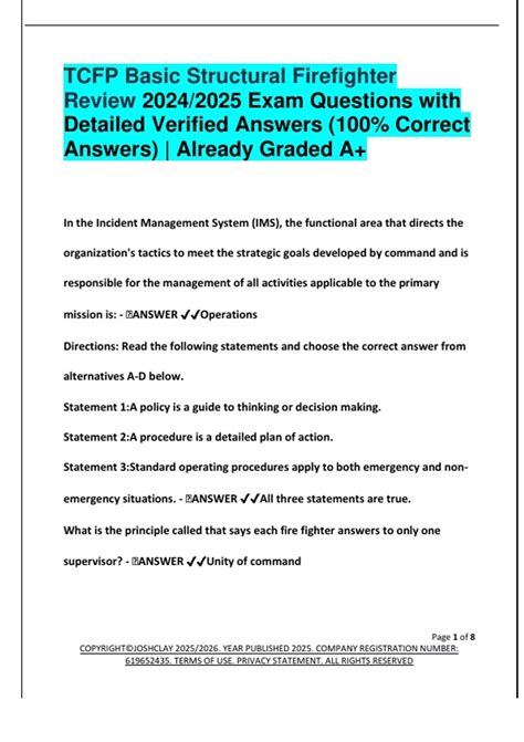 Tcfp Basic Structural Firefighter Review 2024 2025 Exam Questions With