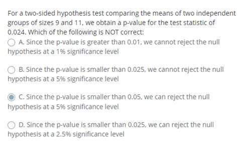 Solved For A Two Sided Hypothesis Test Comparing The Means Chegg