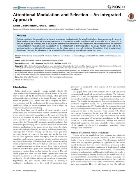 Pdf Attentional Modulation And Selection An Integrated Approach