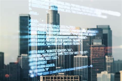 Premium Photo Multi Exposure Of Abstract Creative Coding Sketch On Los Angeles City Skyline