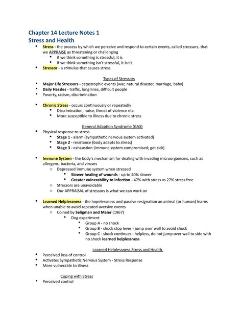 Chapter 14 Lecture Notes 1 Chapter 14 Lecture Notes 1 Stress And
