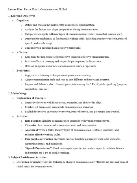 Class Ix Lp Part A Unit 1 Communication Skills 1 Pdf Communication