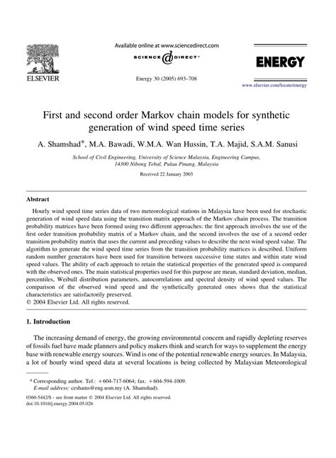 pdf first and second order markov chain models for synthetic