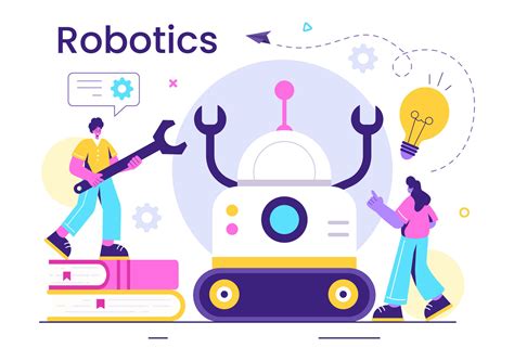 Robotics Vector Illustration Of Artificial Intelligence Robots Communicating With Technology And