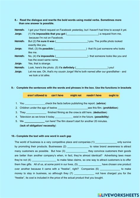 Modals Online Exercise For Year 12 Live Worksheets