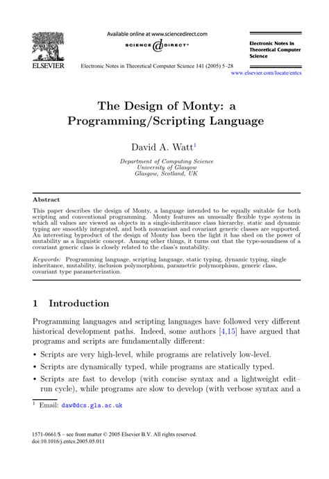 Pdf The Design Of Monty A Programmingscripting Language