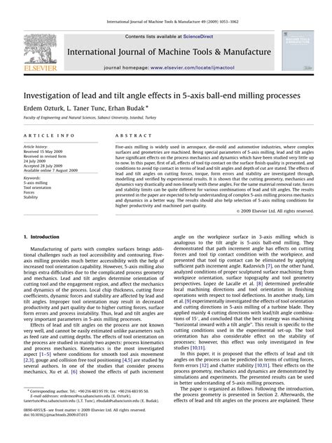 Pdf Investigation Of Lead And Tilt Angle Effects In 5 Axis Ball End Milling Processes