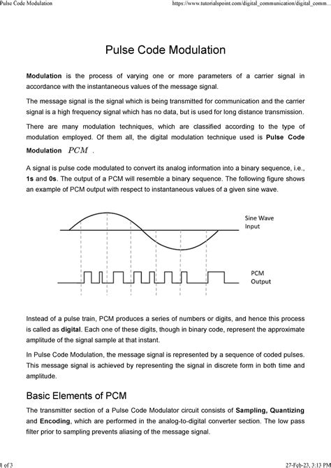 Pulse Code Modulation Pulse Code Modulation Modulation Is The Process