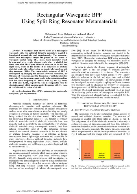 Pdf Rectangular Waveguide Bpf Using Split Ring Resonator Metamaterials