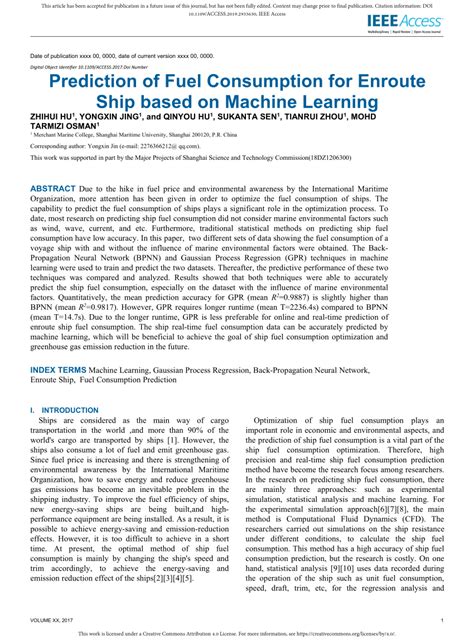 Pdf Prediction Of Fuel Consumption For Enroute Ship Based On Machine Learning