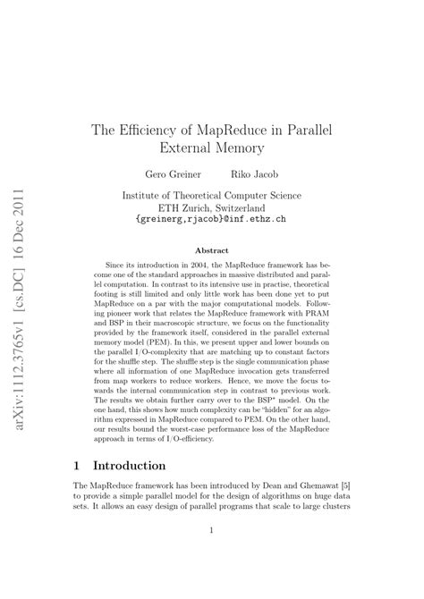 Pdf The Efficiency Of Mapreduce In Parallel External Memory