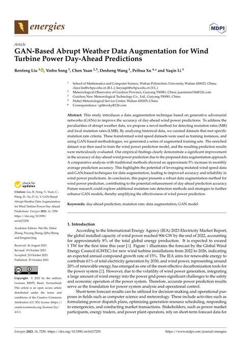 Pdf Gan Based Abrupt Weather Data Augmentation For Wind Turbine Power